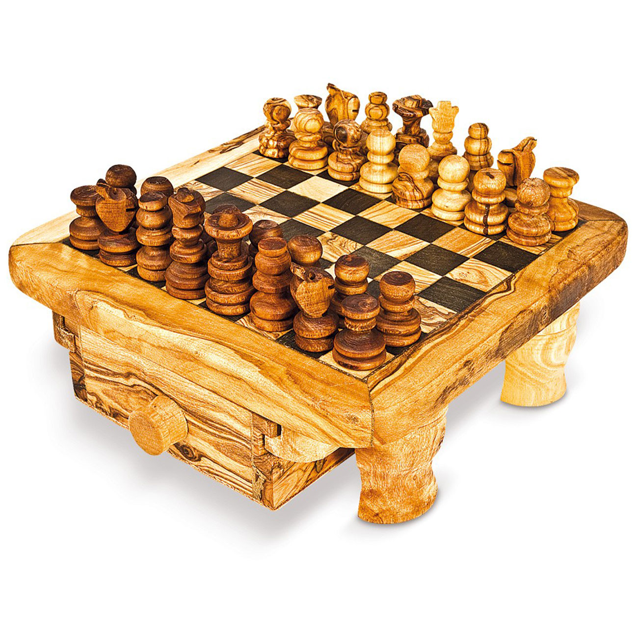 Scacchiera con pezzi, 100% legno d‘ulivo, con cassetto, L 30 x L 30 cm ...